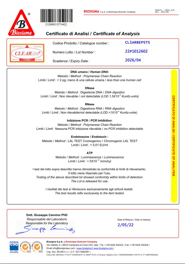 CryoGen® Tubes 1D CLEARLine® - Biosigma: Biotechnology and Clinical
